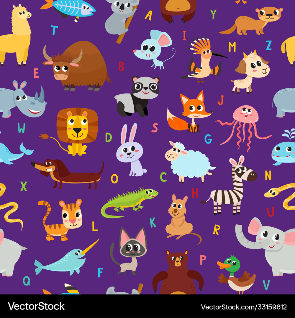 Cute Alphabet Animal Pattern Royalty Free Vector Image
