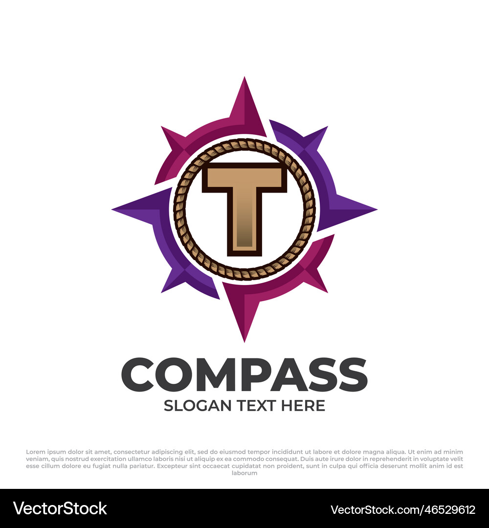 Letter t with compass logo concept colorful Vector Image