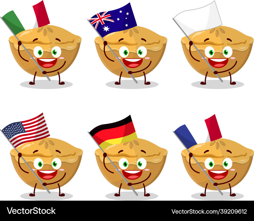 Pie cake cartoon character bring the flags Vector Image