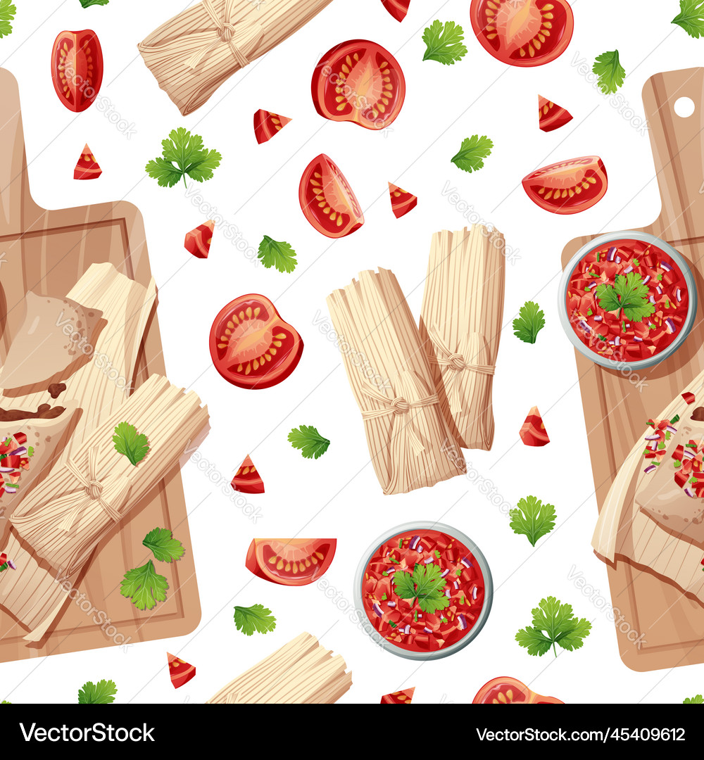 Seamless pattern with tamales and salsa national Vector Image