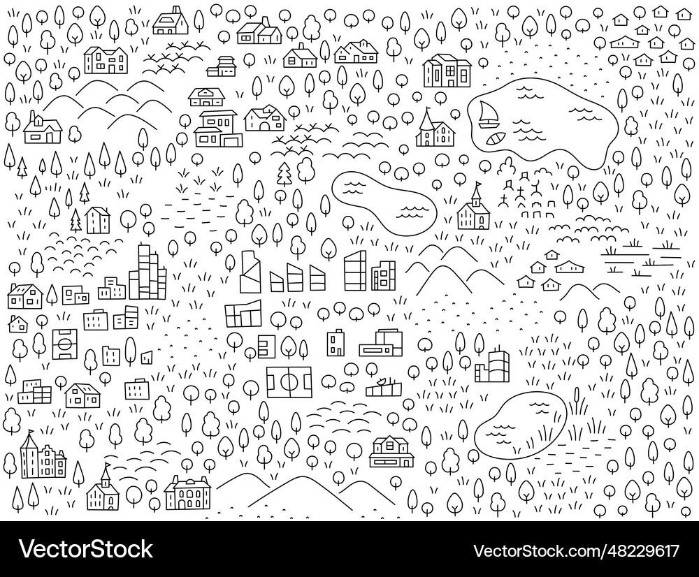 City map forest and city editable outline Vector Image