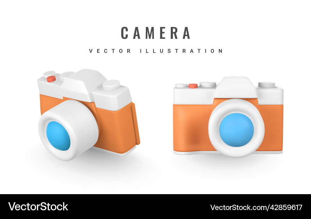 Cute cartoon photo camera realistic 3d camera Vector Image