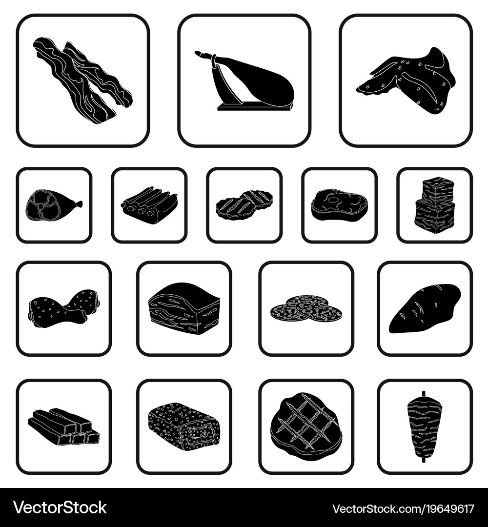 Different meat black icons in set collection Vector Image