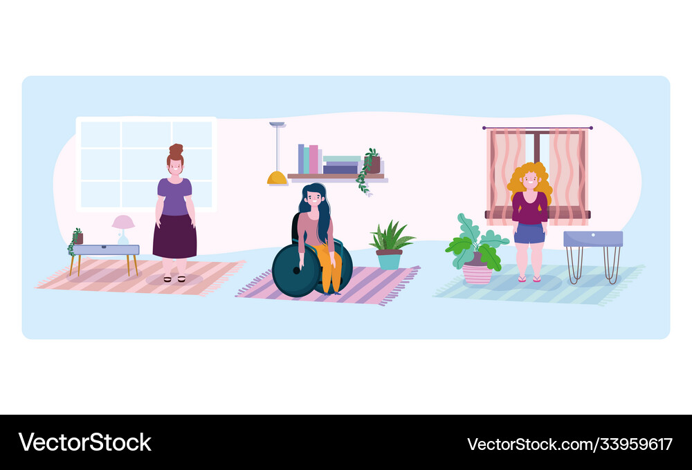 Diversity and inclusion female group in room Vector Image