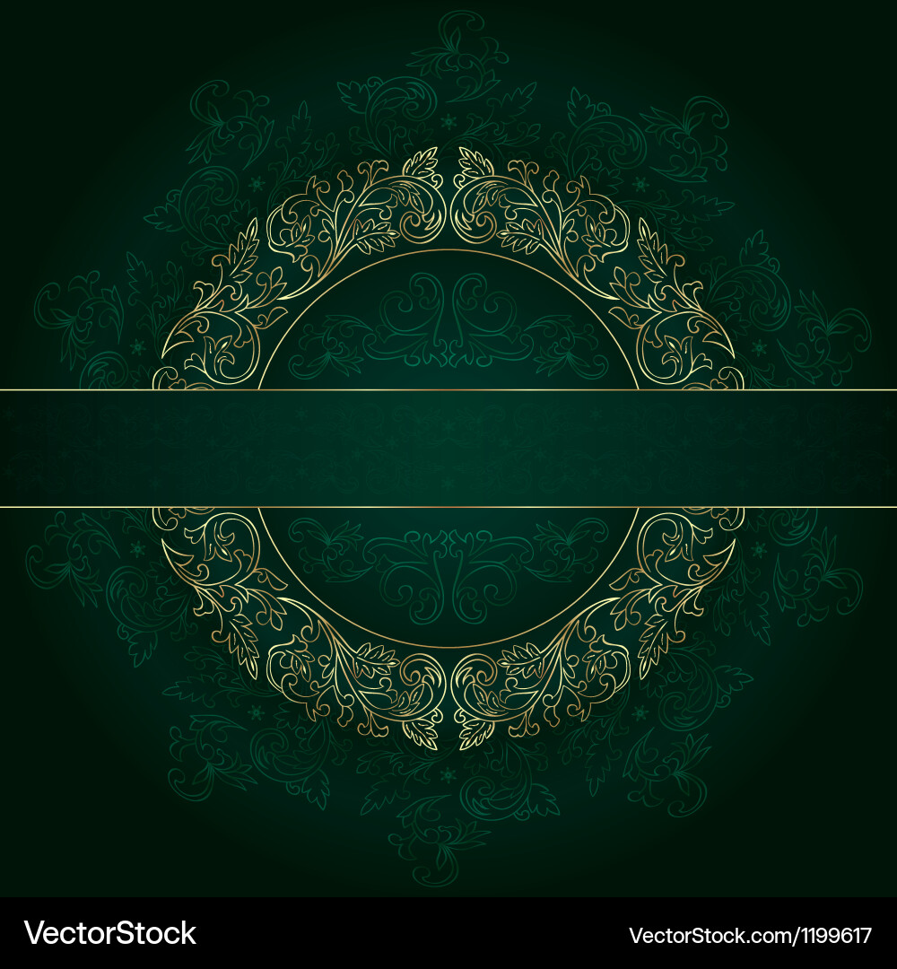Floral gold frame with vintage patterns on green Vector Image