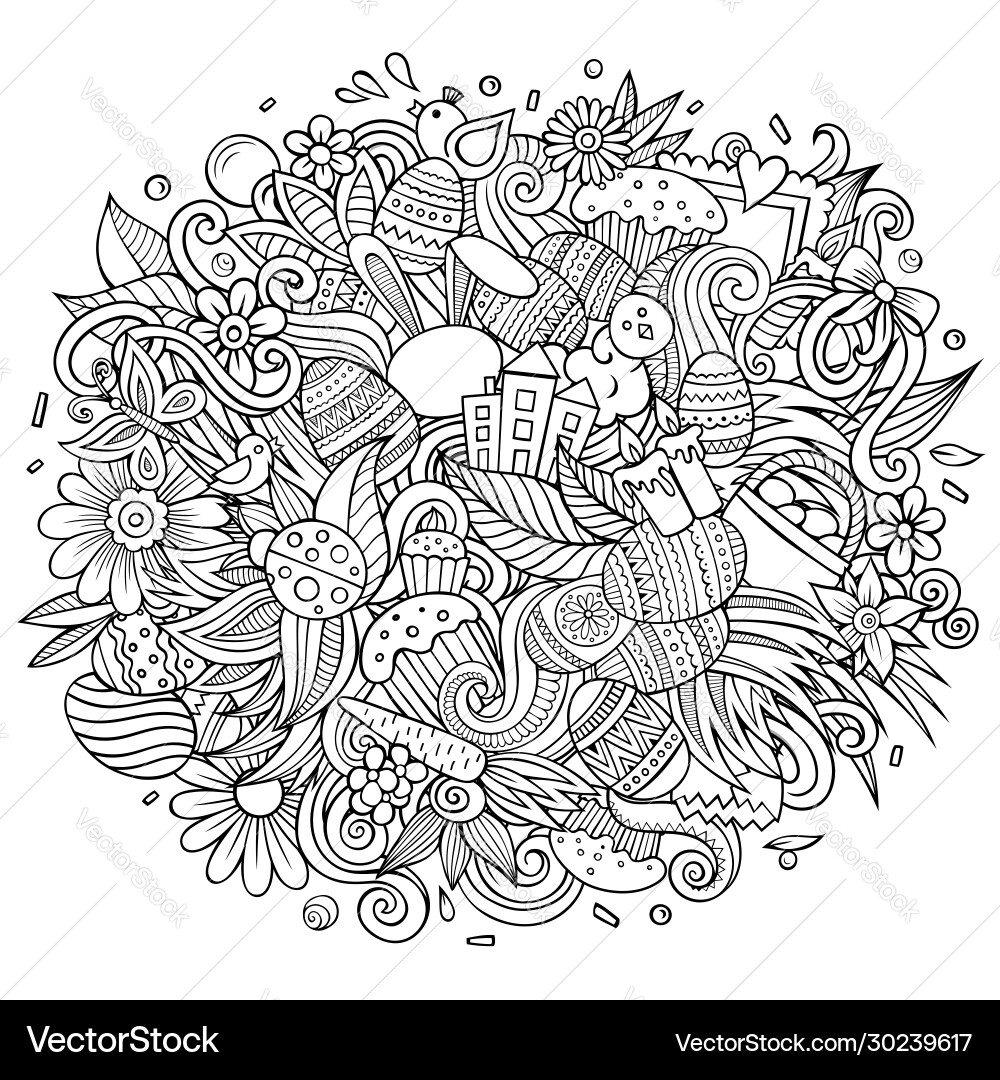 Happy easter hand drawn doodles Royalty Free Vector Image