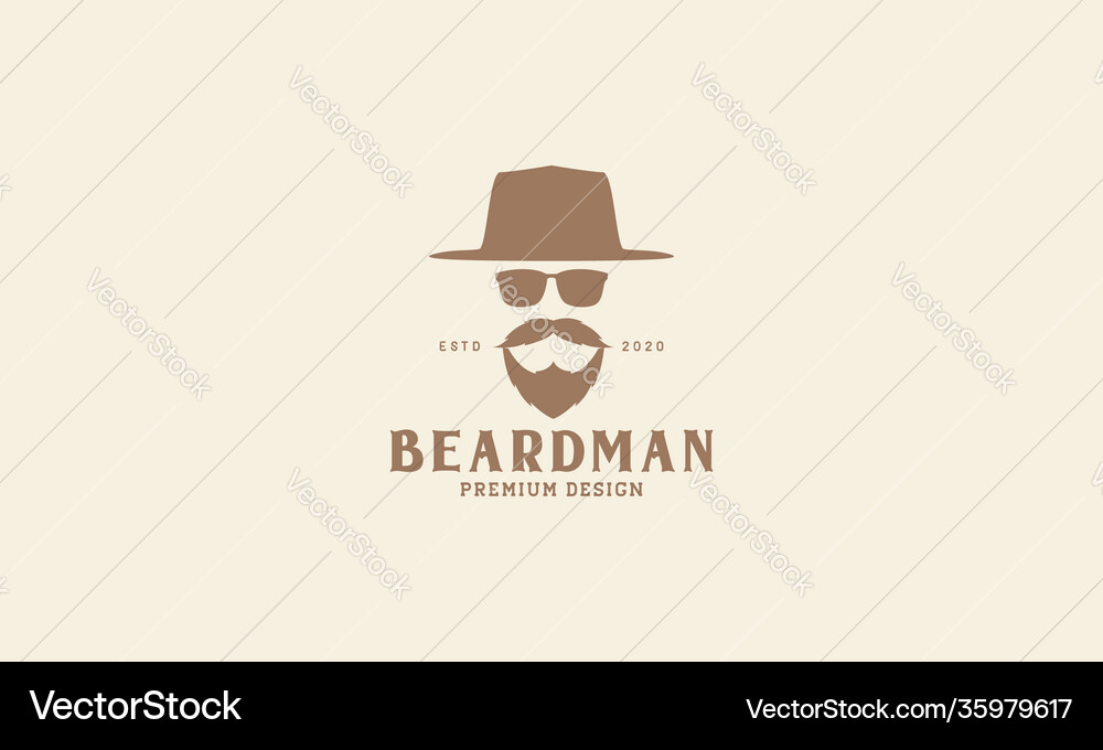 Hipster man head beard with hat logo symbol icon Vector Image