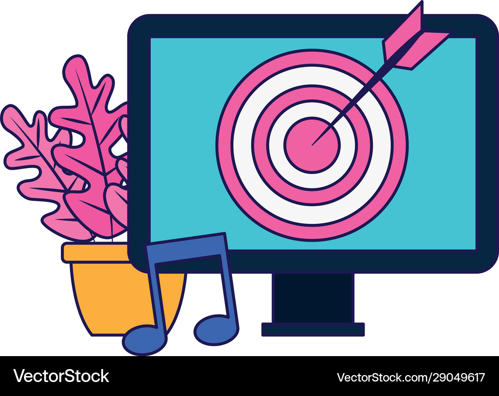 Plant in a pot and computer with target Royalty Free Vector