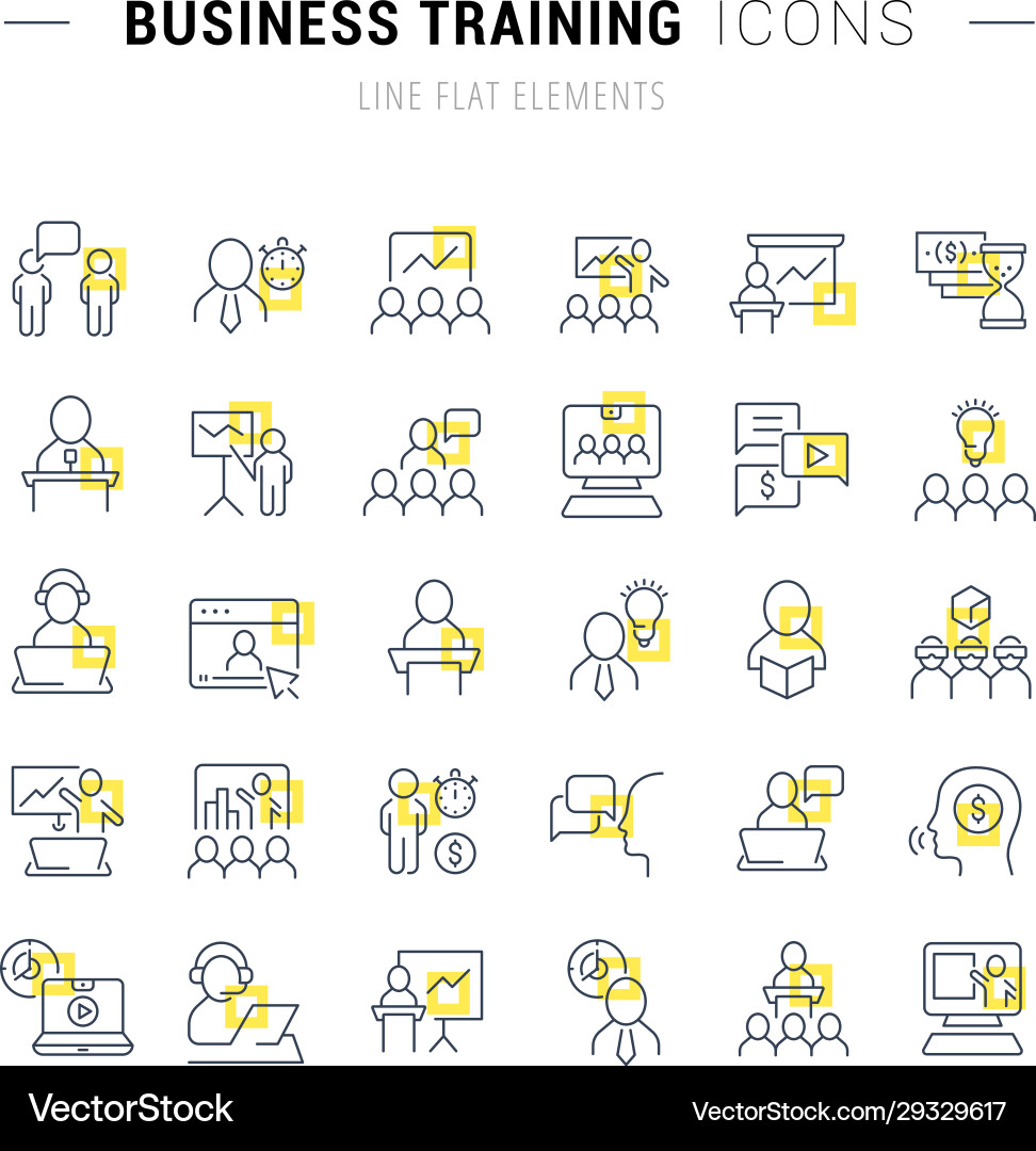 Set line icons business training Royalty Free Vector Image