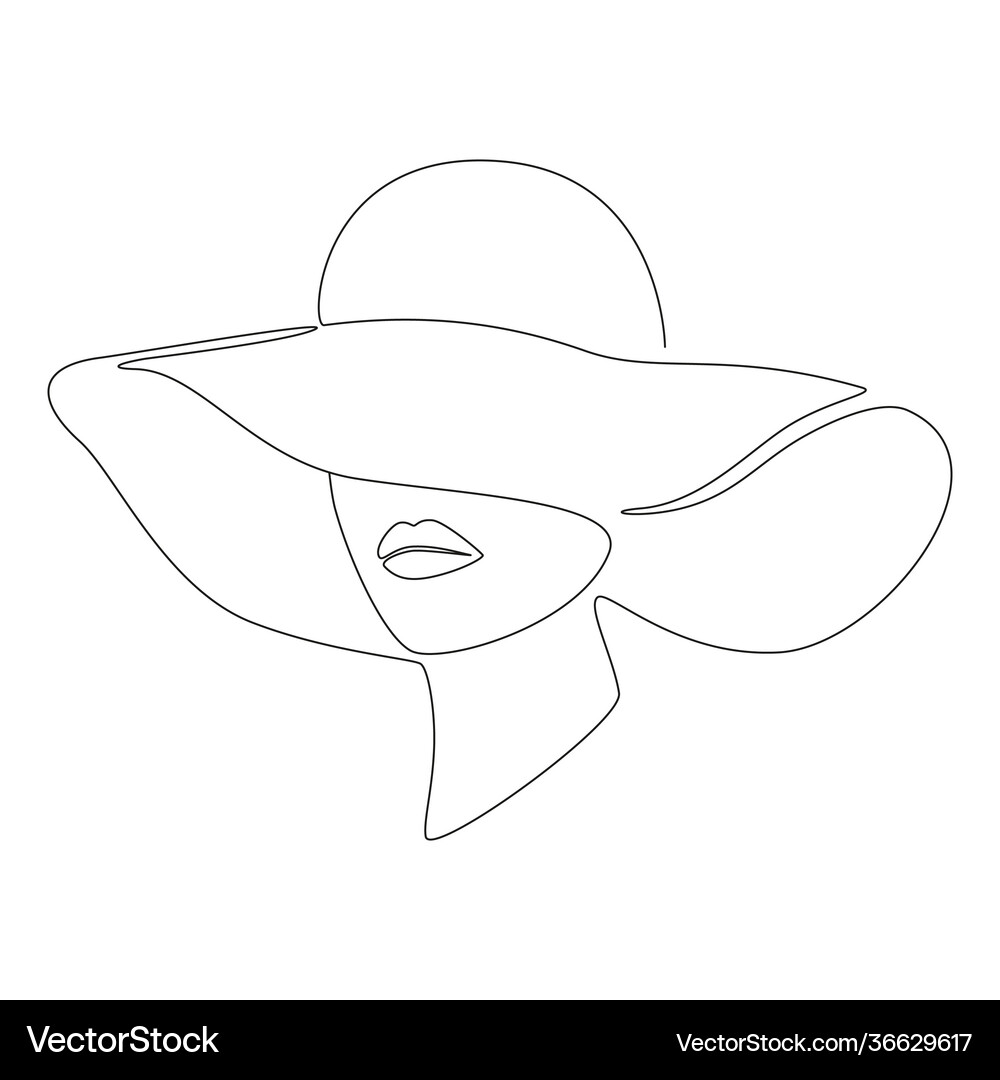 Woman in hat continuous one line art Royalty Free Vector