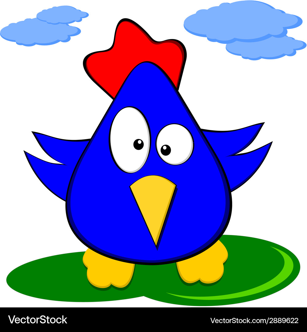 Cartoon Funny Blue Chicken - Comics Character Vector Image