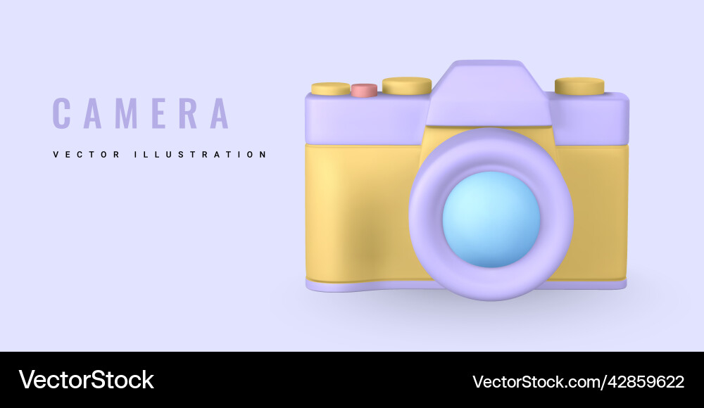 Cute cartoon photo camera realistic 3d Royalty Free Vector