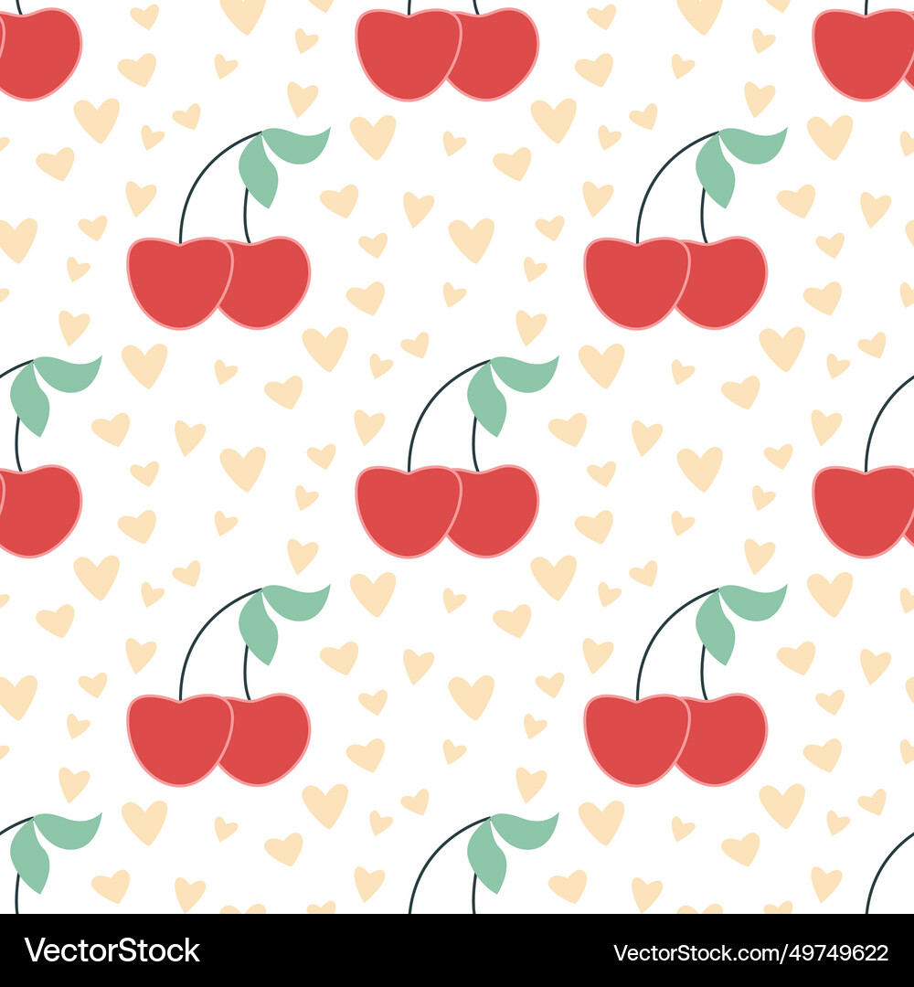 Cute seamless pattern of cherries and hearts Vector Image