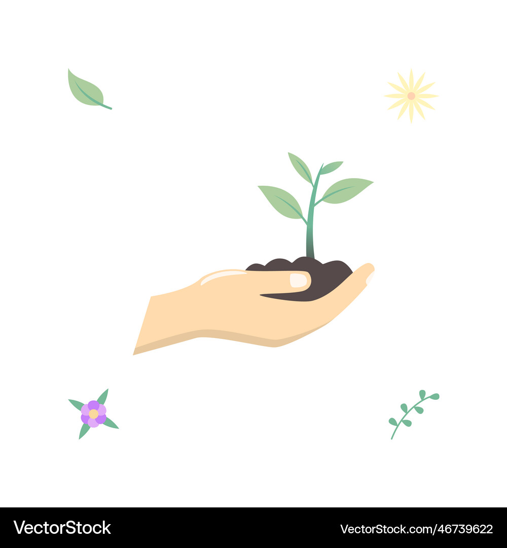 Flat of planting on hand Royalty Free Vector Image