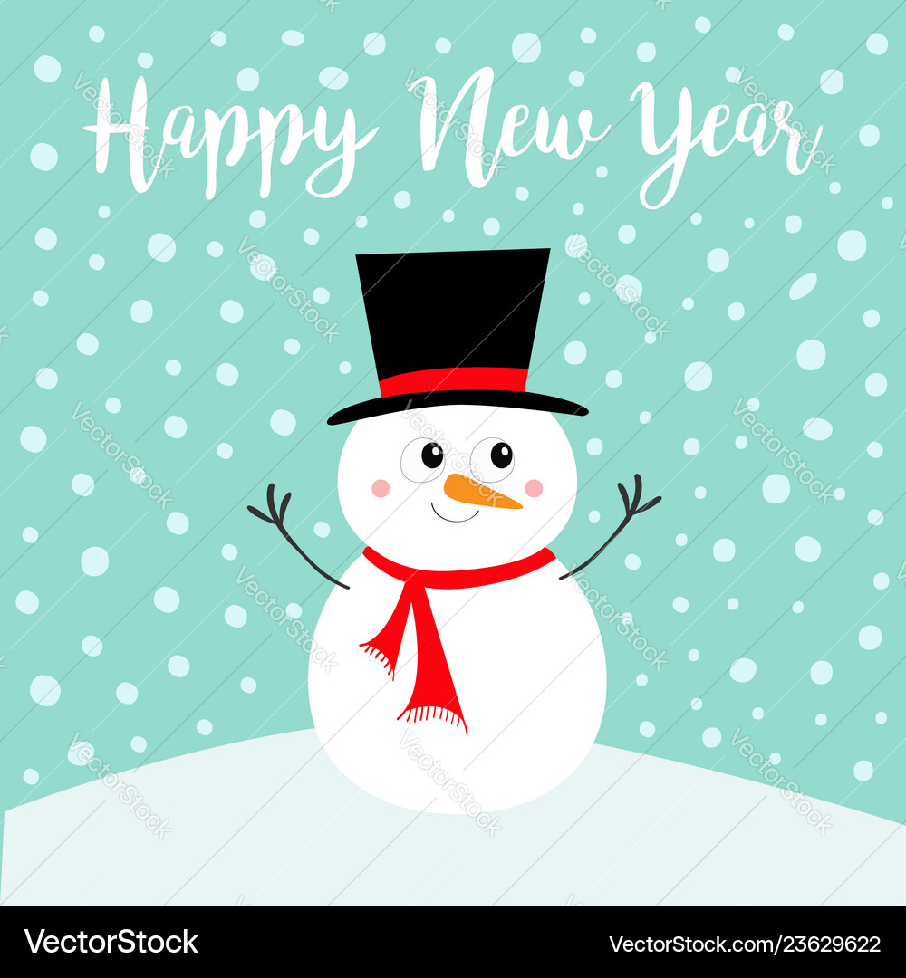 Happy new year snowman standing on snowdrift Vector Image