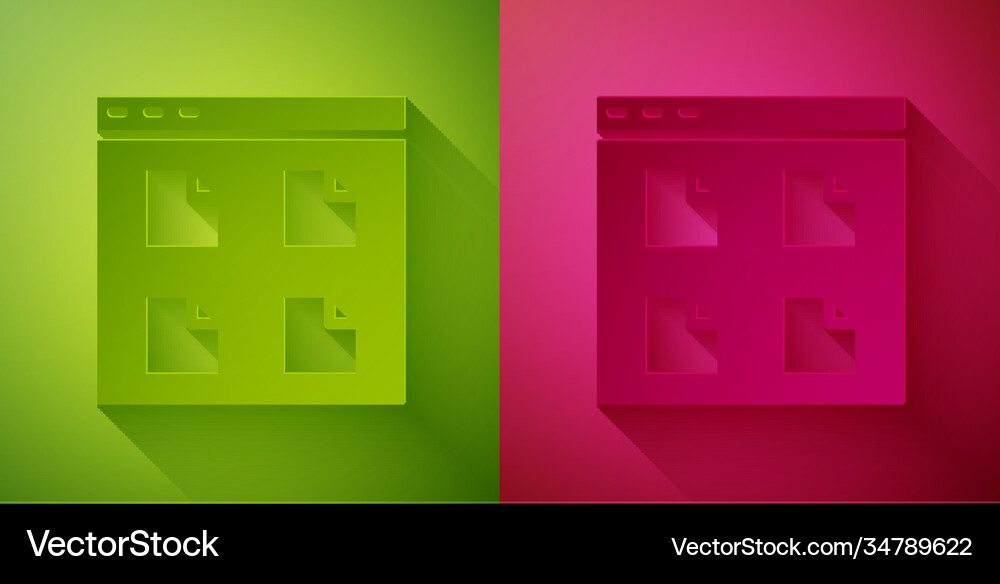 Paper cut browser files icon isolated on green Vector Image