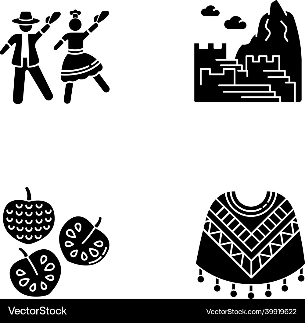 Peru black glyph icons set on white space mixture Vector Image