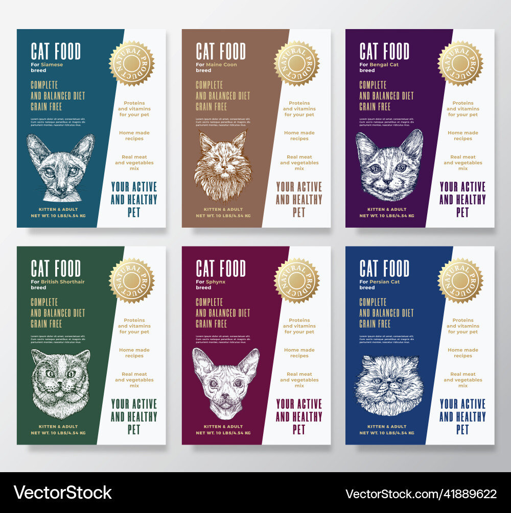 Pet cat food label templates set abstract Vector Image