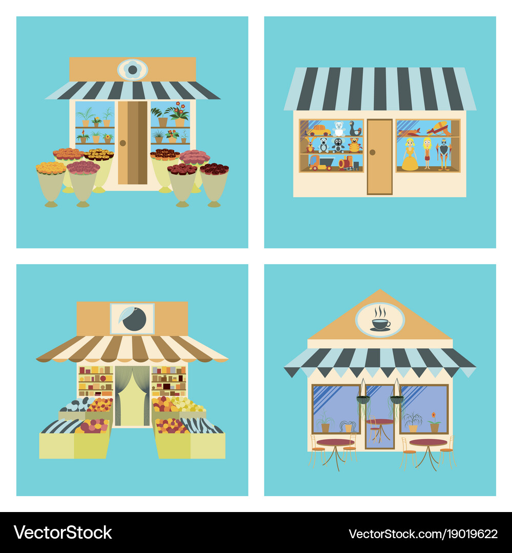 Shops and stores icons set in flat design Vector Image