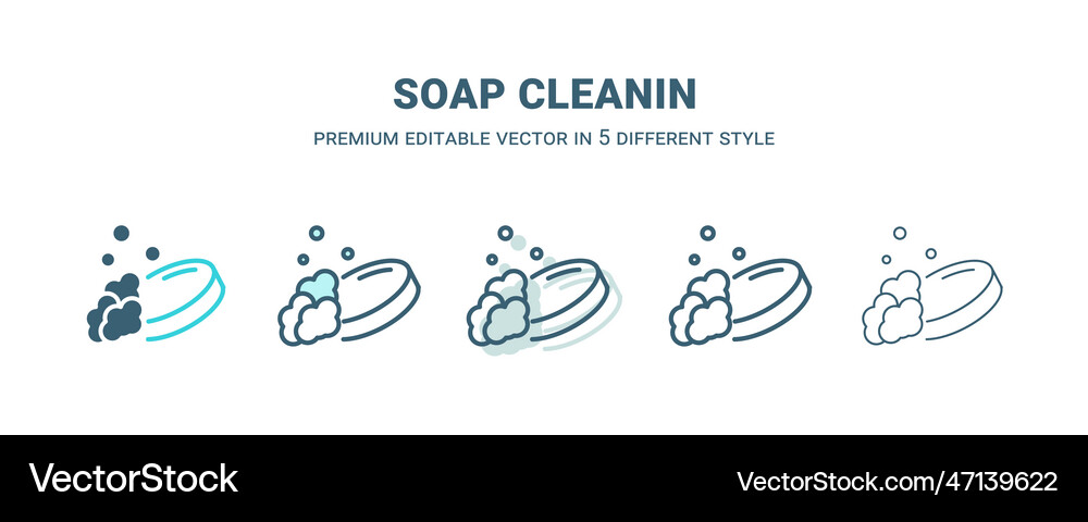 Soap cleanin icon in 5 different style outline Vector Image
