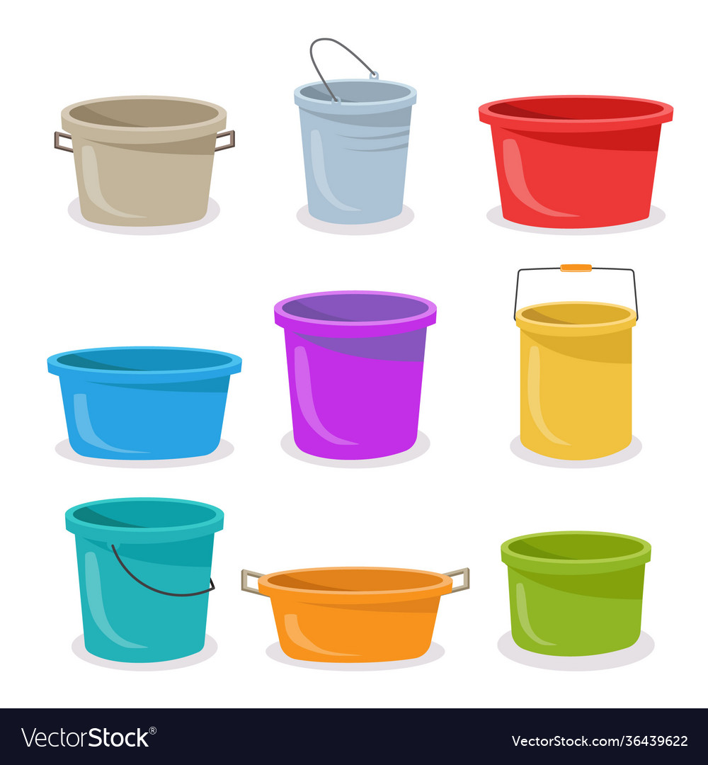 Steel and plastic buckets flat set Royalty Free Vector Image Steel and plastic buckets flat set Royalty Free Vector Image