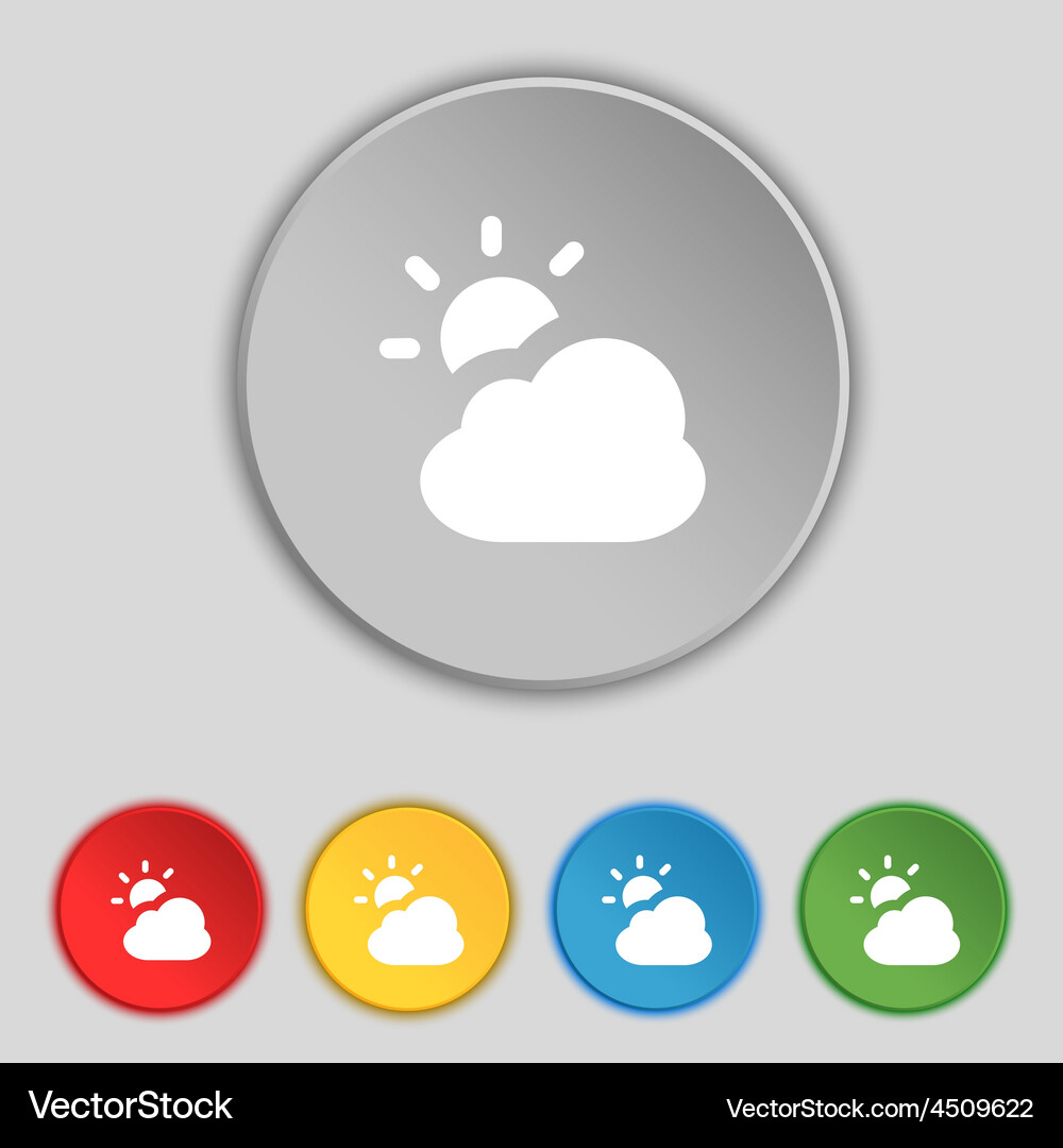 Weather icon sign symbol on five flat buttons Vector Image
