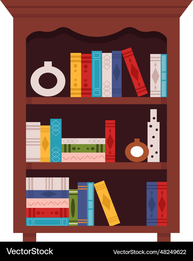 Wooden bookcase with books Royalty Free Vector Image