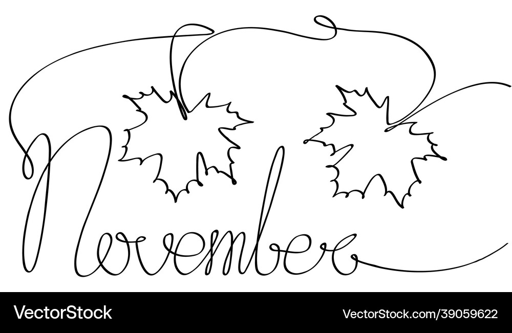 Word november is drawn with a single line Vector Image