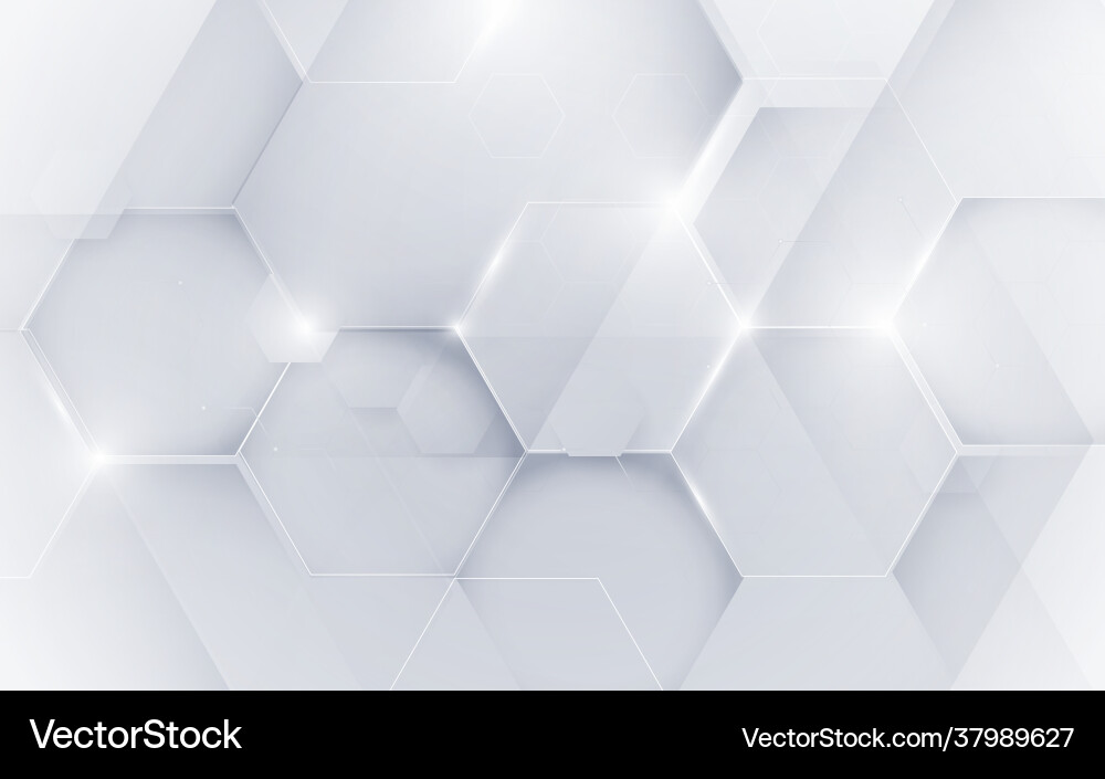 Abstract white geometric hexagon with futuristic Vector Image