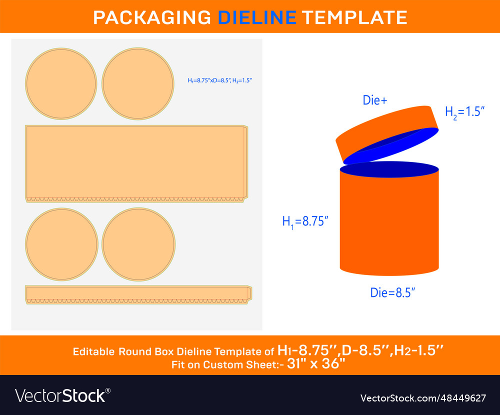 Creem box round lid gift dieline template Vector Image Creem box round lid gift dieline template Vector Image
