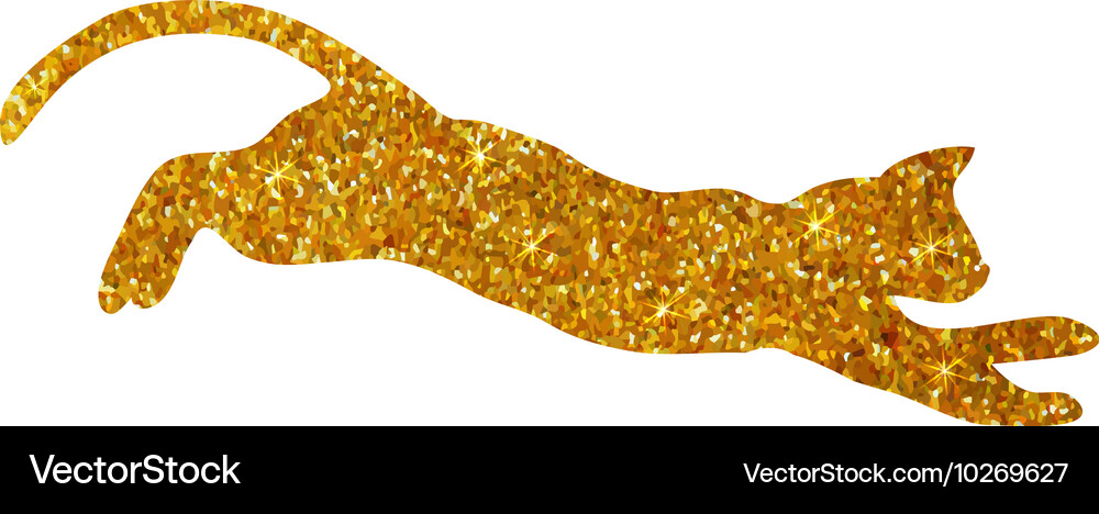 Gold cat with glitter silhouette isolated Vector Image