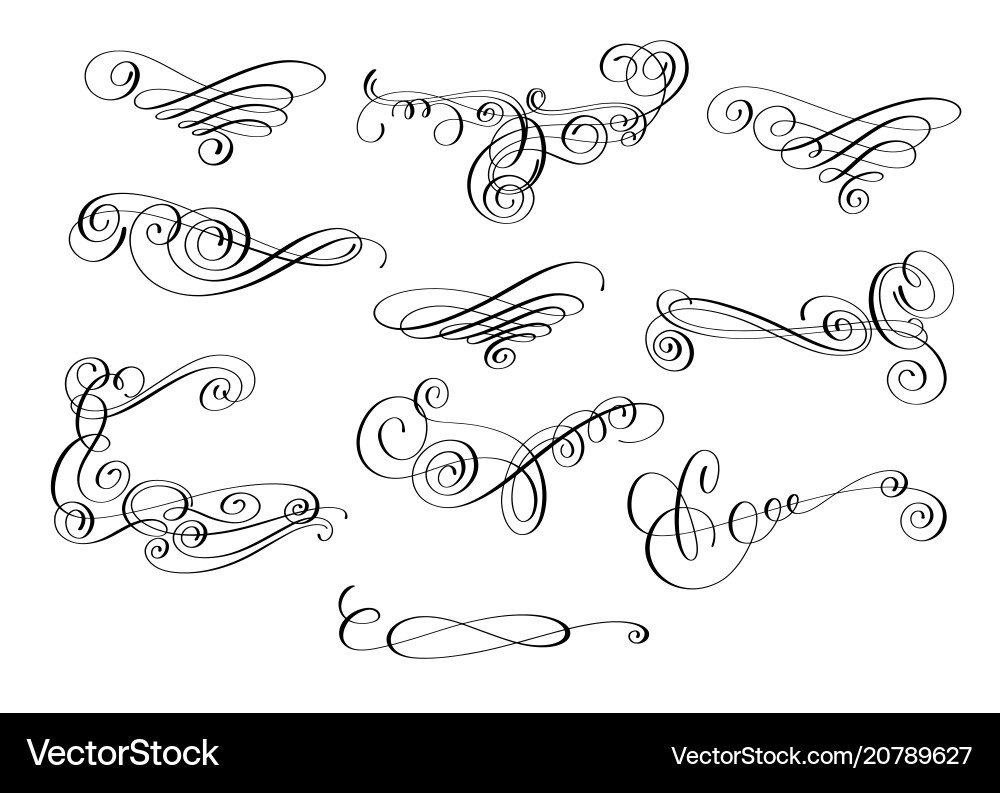 Hand written calligraphic design set swirl Vector Image