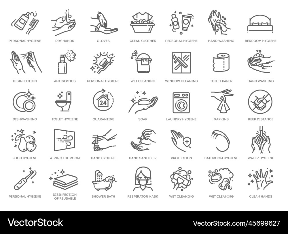 Hygiene icons outline Royalty Free Vector Image