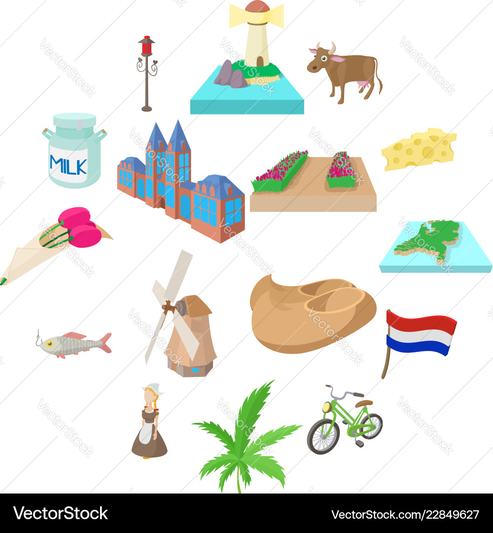 Netherlands icons set cartoon style Royalty Free Vector