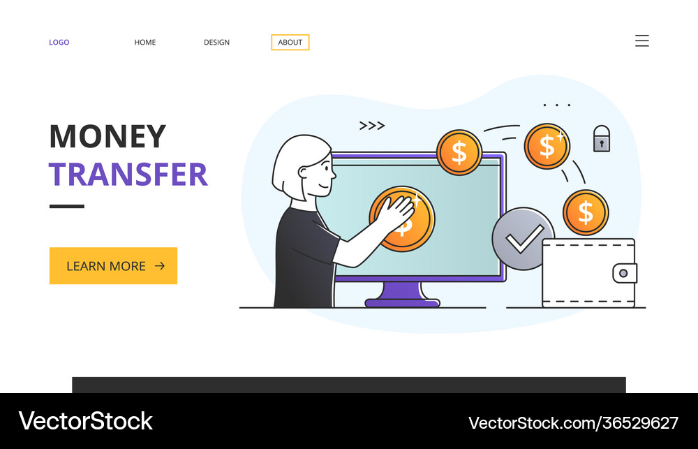 Online money transfer to wallet concept using app Vector Image
