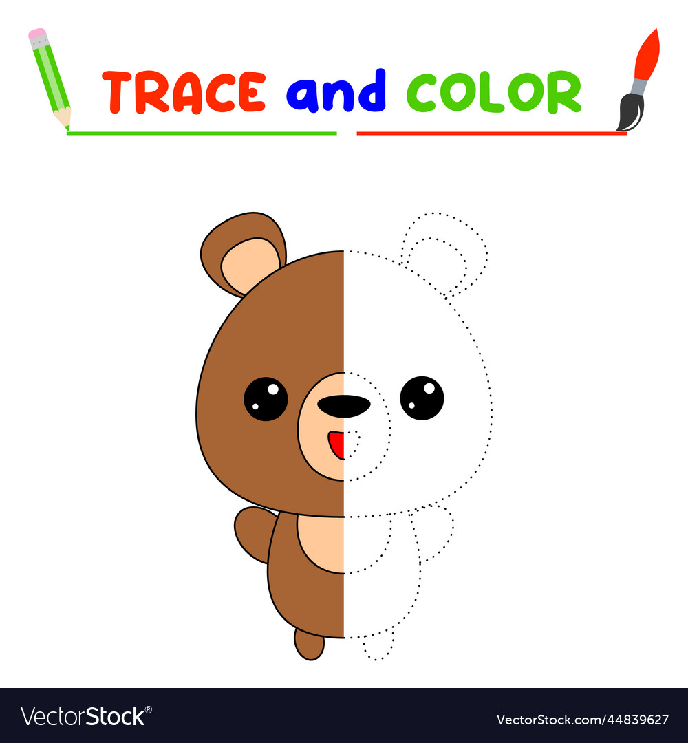 Trace and color the animal a training sheet Vector Image