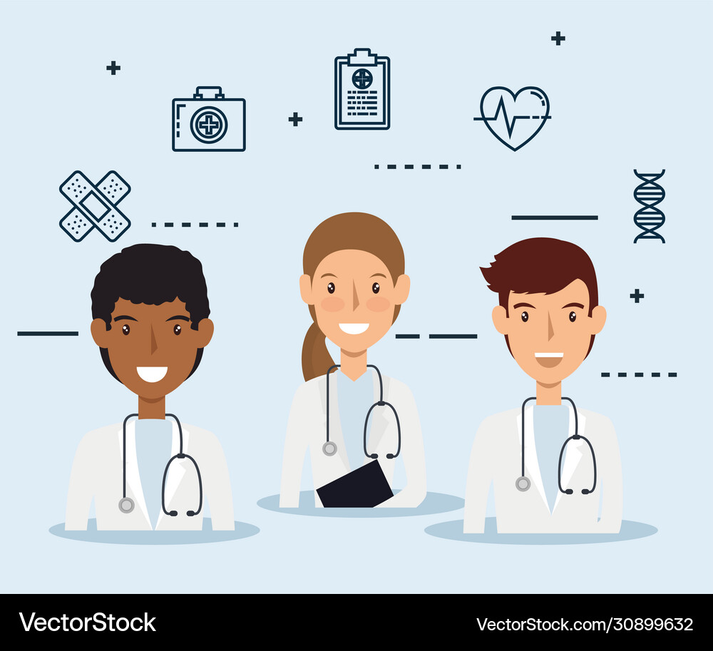 Group doctors with medical icons Royalty Free Vector Image