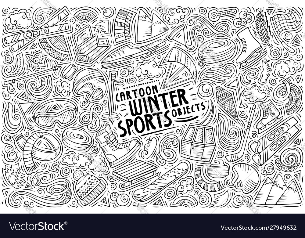 Hand drawn doodle cartoon set winter Royalty Free Vector