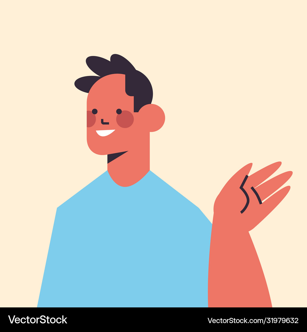 Happy man waving hand in camera smiling guy avatar