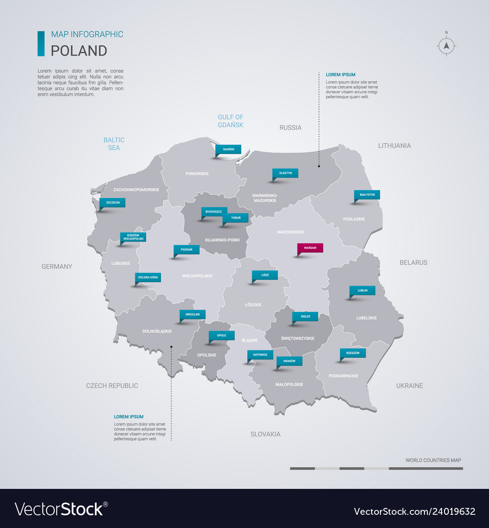 Poland map with infographic elements pointer marks