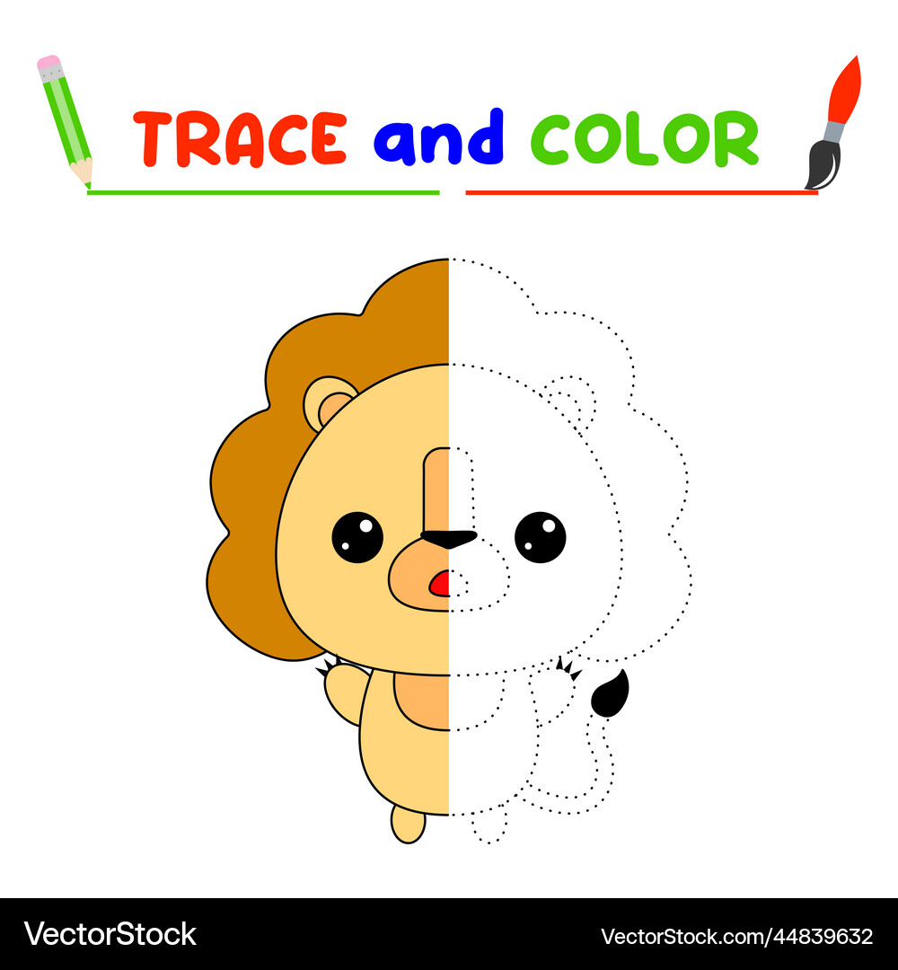 Trace and color the animal a training sheet Vector Image