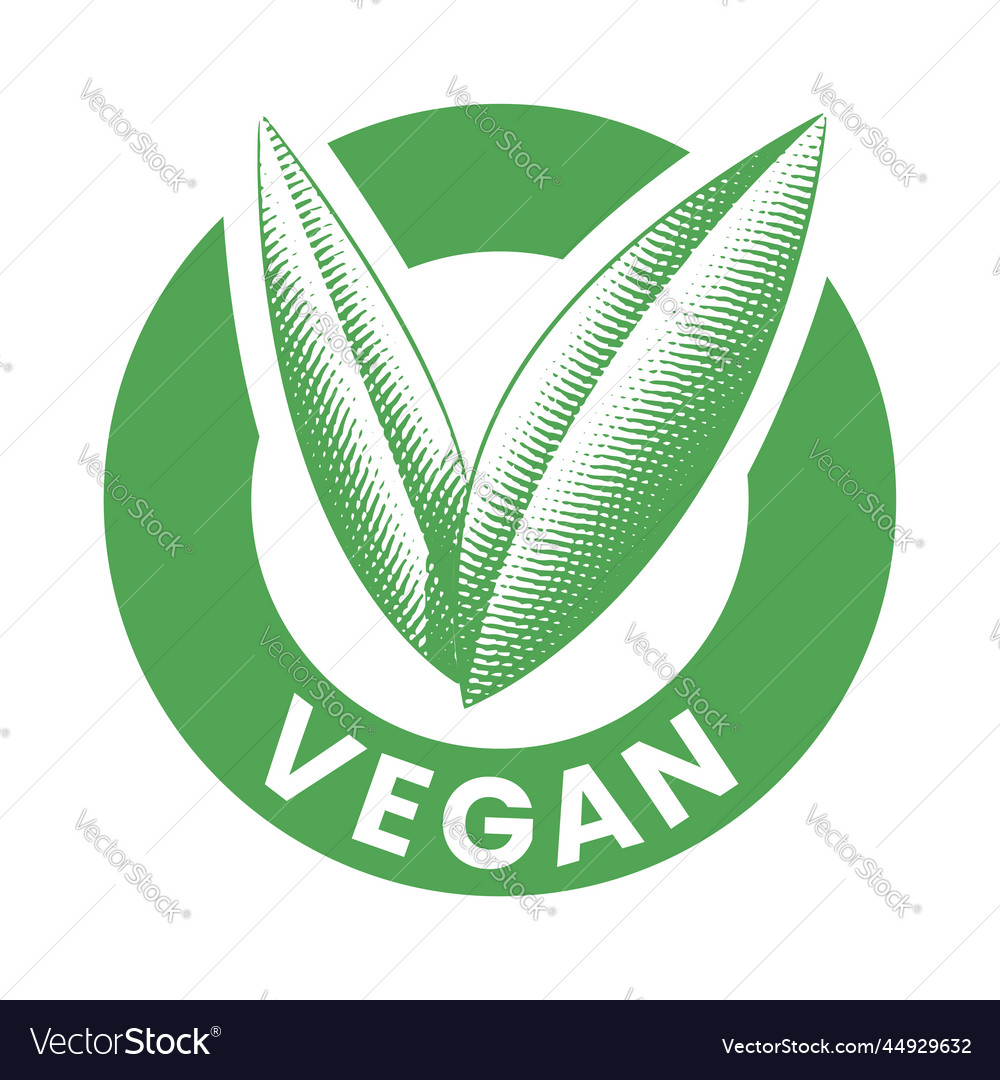 Vegan round icon with engraved green leaves Vector Image