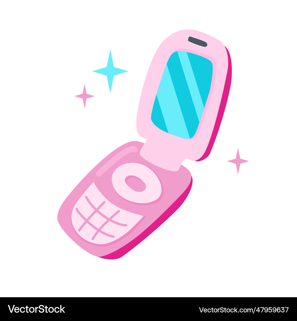90s 00s pink glamorous flip mobile phone Vector Image