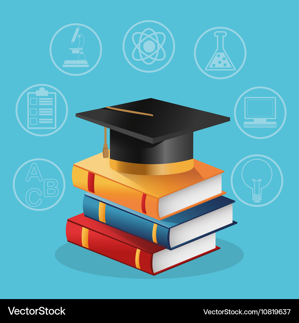 Books graduation cap and icon set design Vector Image
