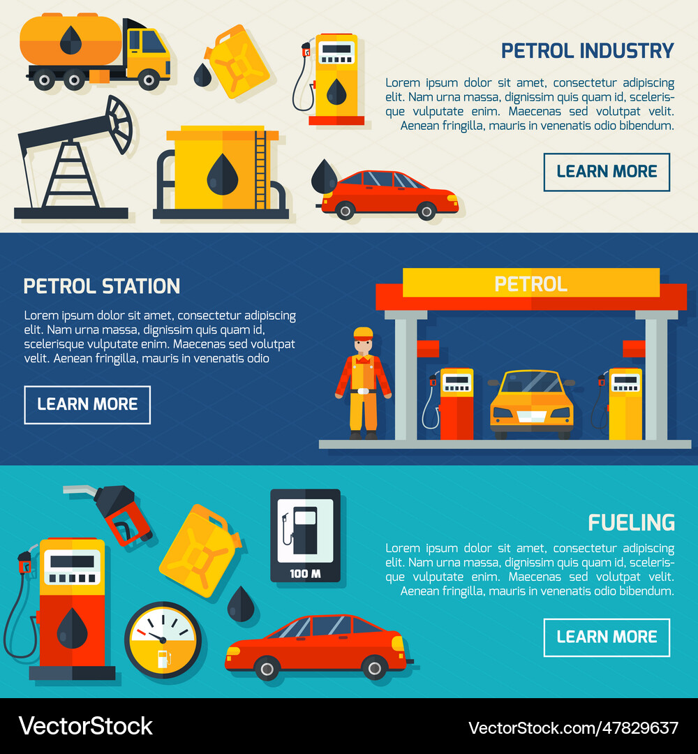 Gas petrol station flat banners set Royalty Free Vector