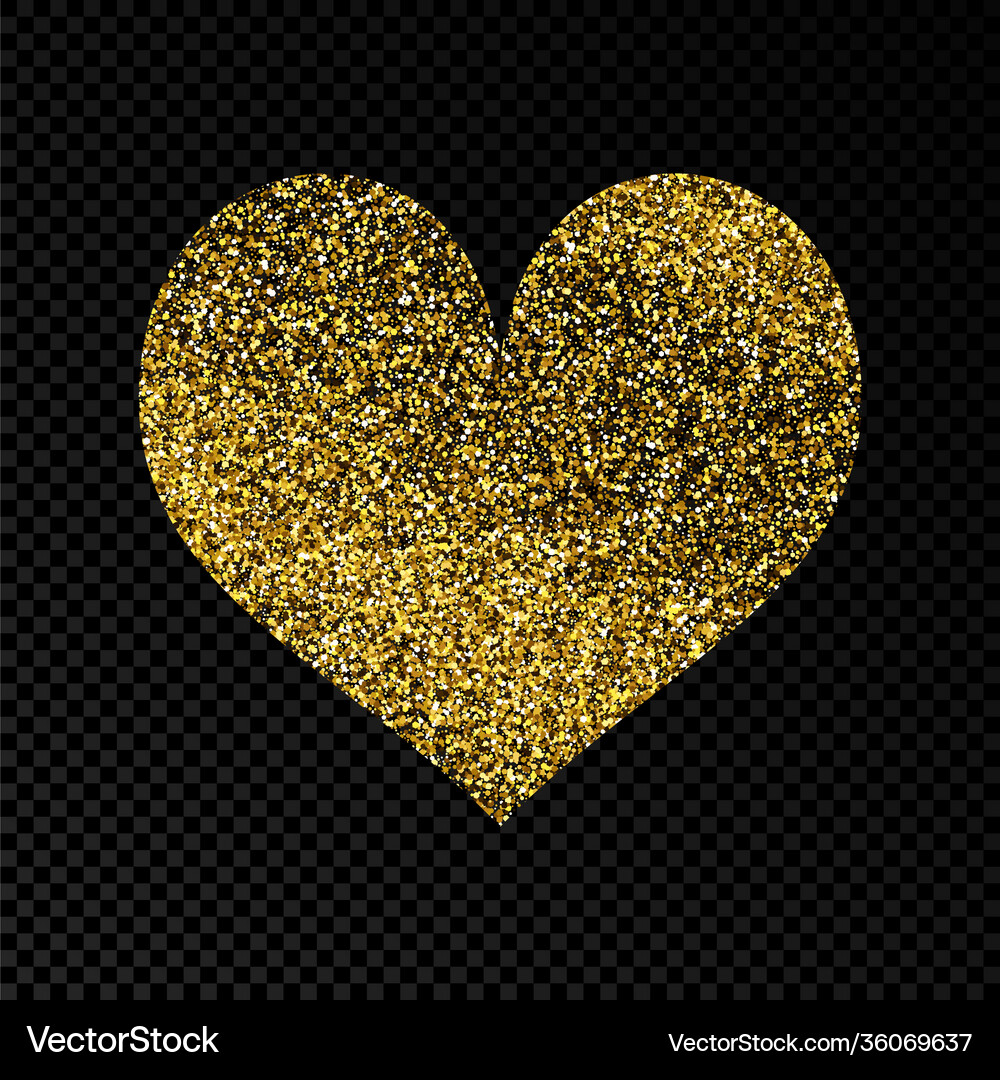 Gold glittering heart on dark transparent Vector Image