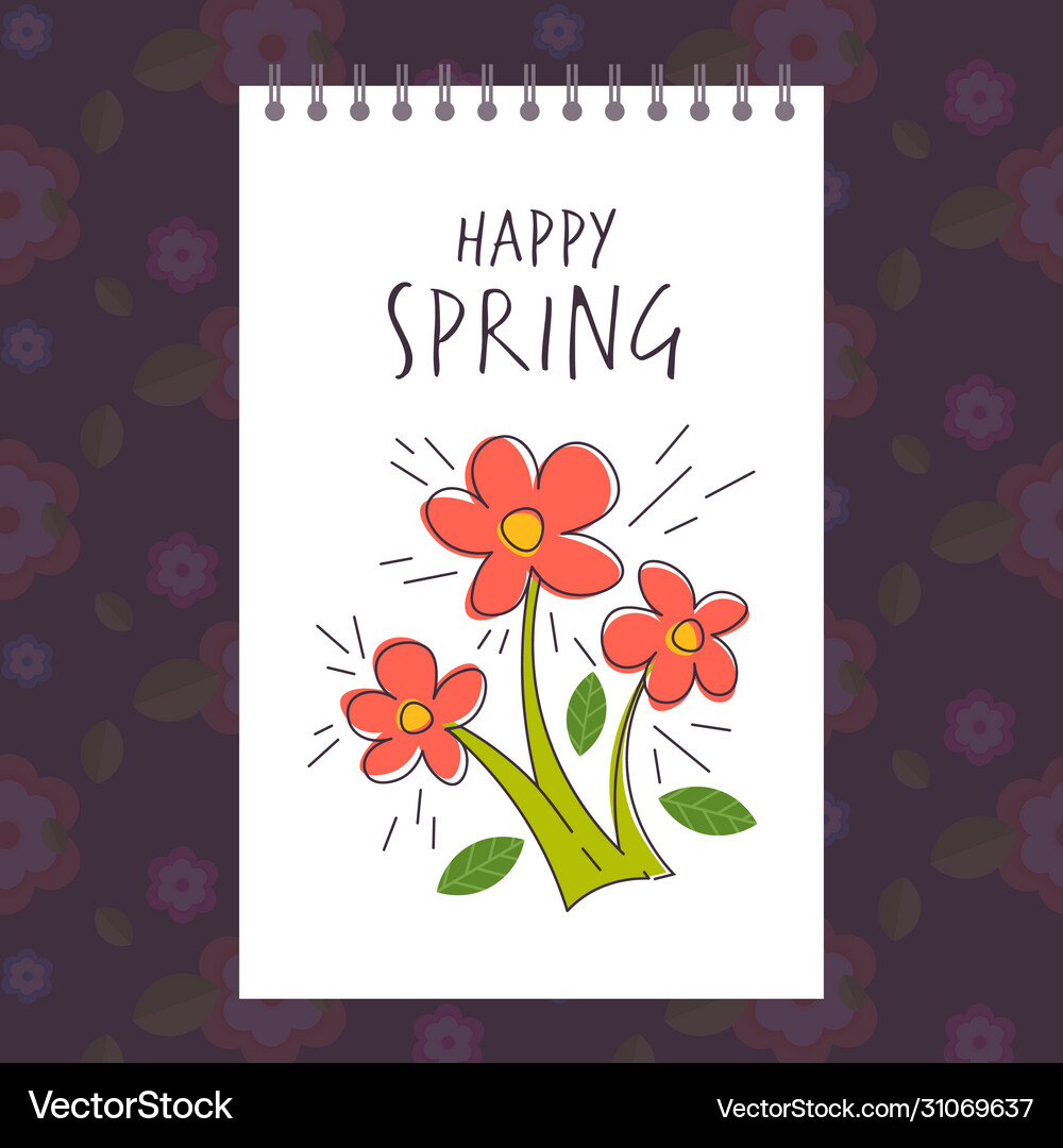 Happy spring beautiful flowers lettering poster Vector Image