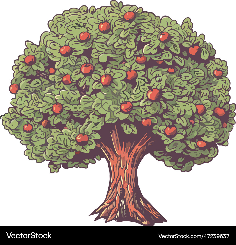 Leavy tree with red fruits nature icon Royalty Free Vector