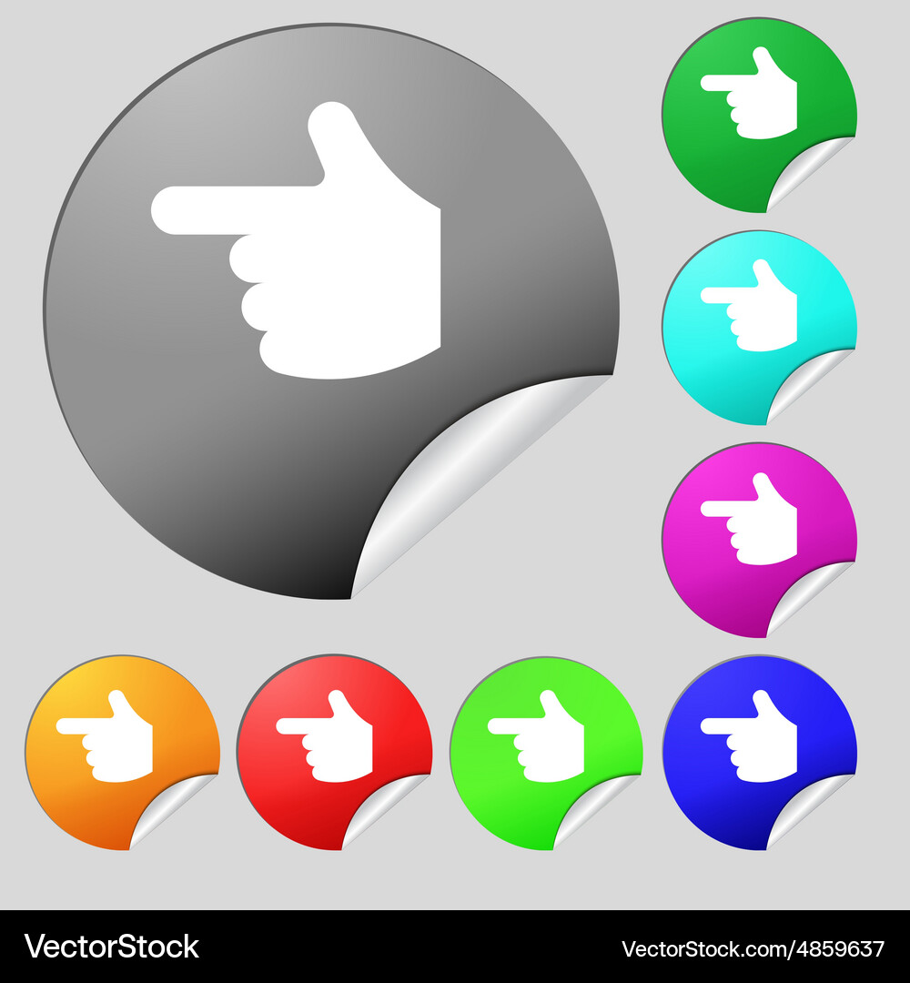Pointing hand icon sign set of eight multi-colored