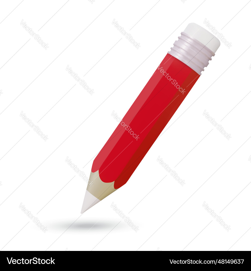 Red 3d realistic pencil volumetric wooden object Vector Image